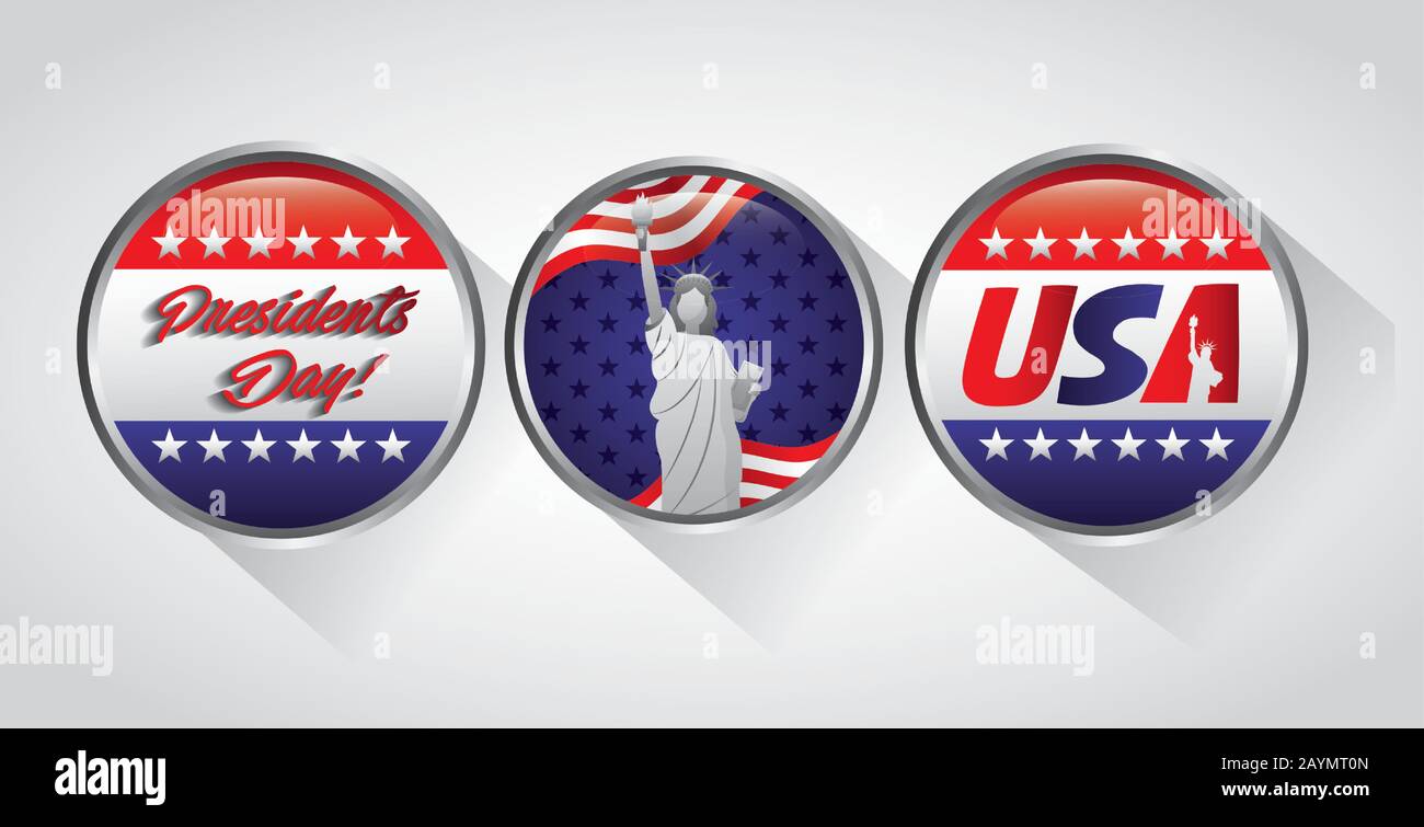 happy presidents day celebration poster with usa set buttons Stock ...