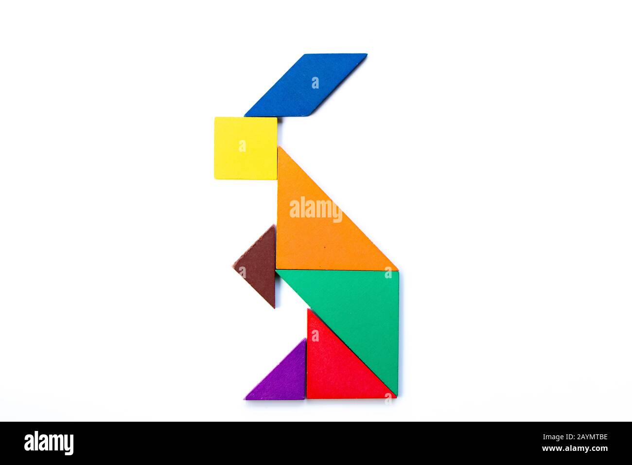 Color wood tangram puzzle in rabbit shape on white background Stock ...