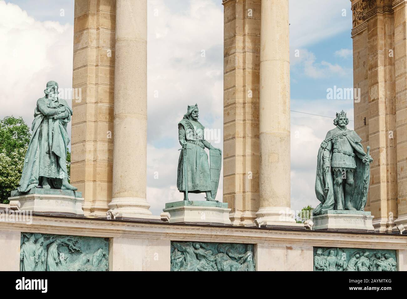 A close-up of statues and monuments of Hungarian historical figures on ...