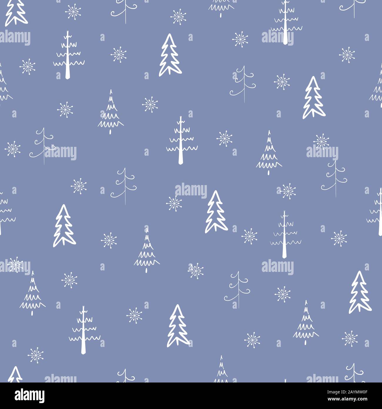 Christmas tree and snowflake vector seamless, repeat pattern. White ...