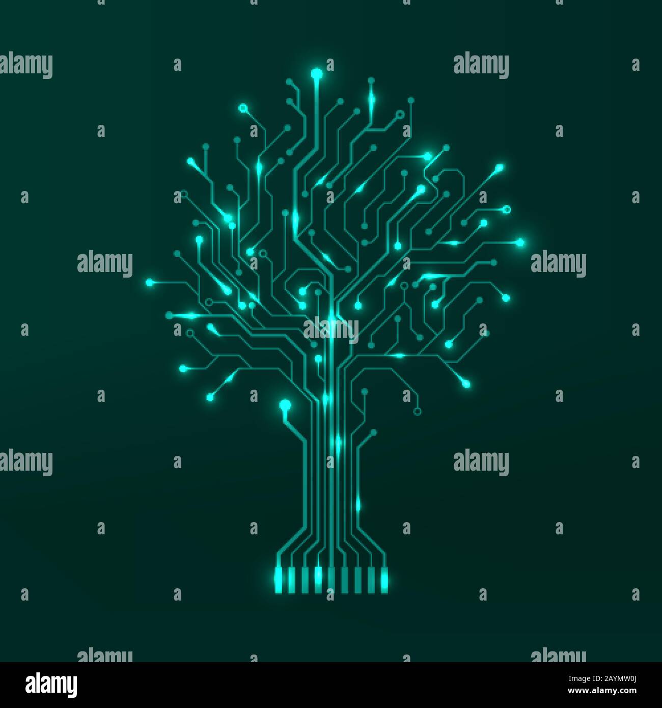 Circuit tree on green background. Modern hardware design. Science and ...