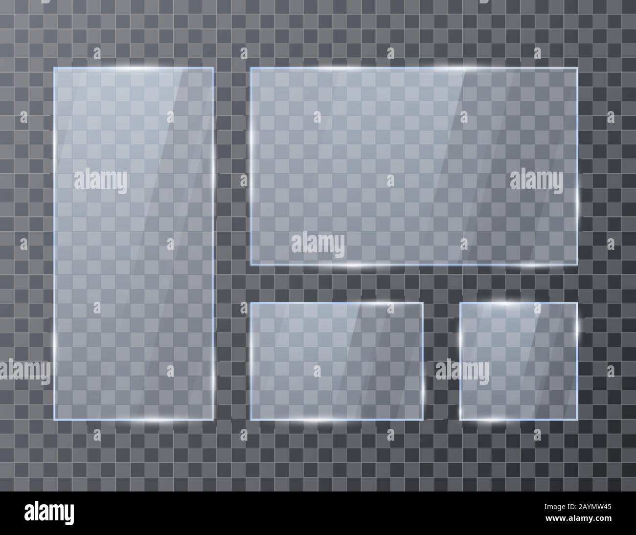 Set of empty glass geometric rectangle banners. Glossy frame template ...