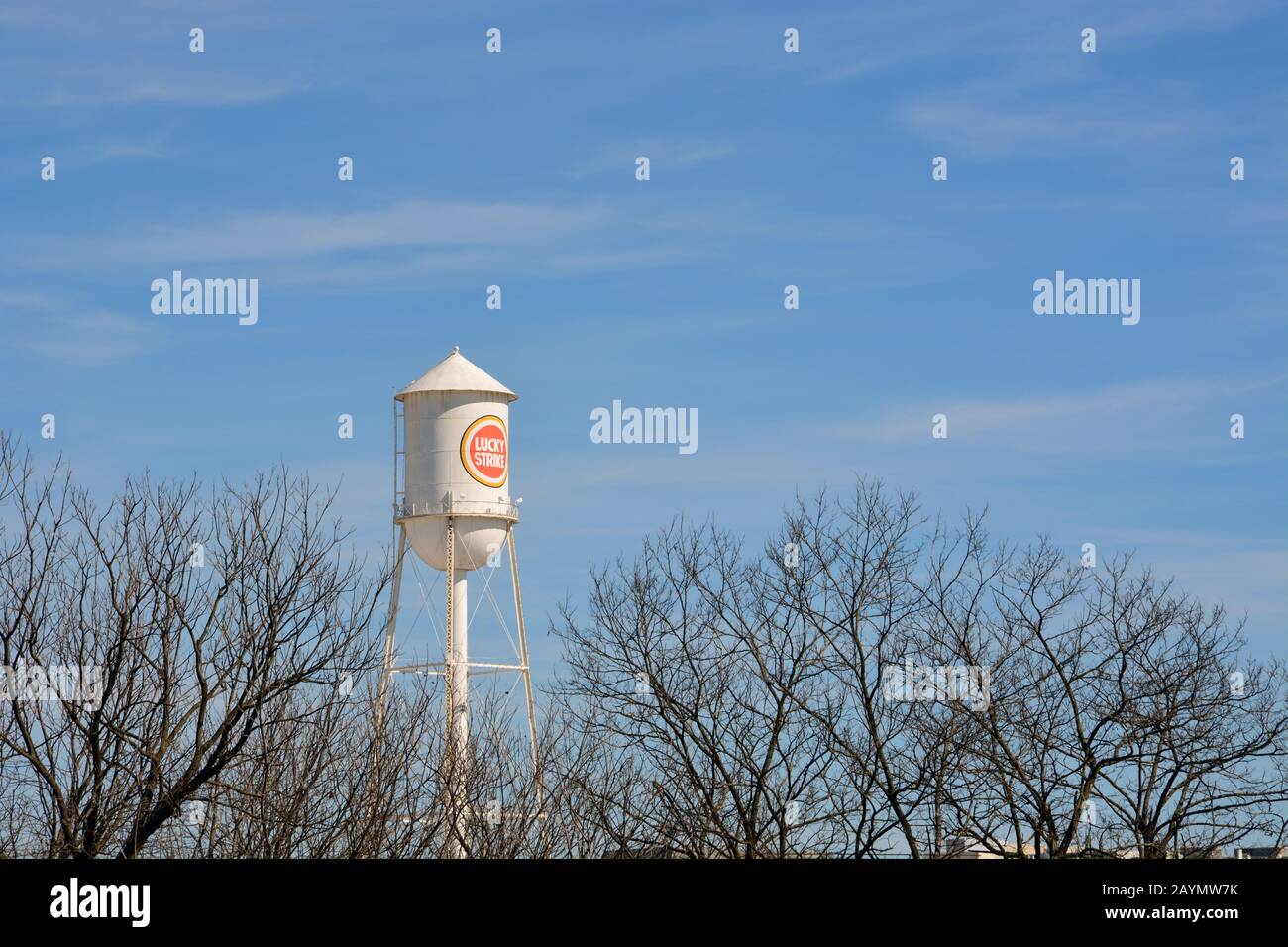 The Lucky Strike water tower rises above the treetops in Durham North ...
