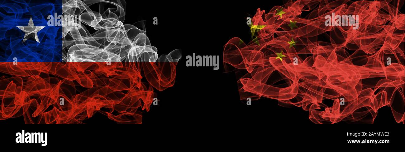 Flags of Chile and China on Black background, Chile vs China Smoke ...
