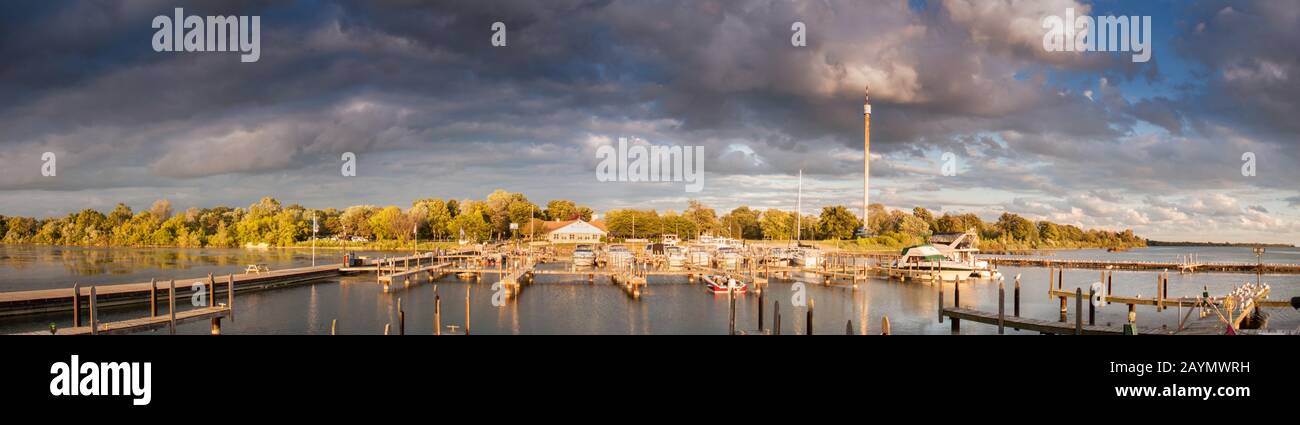 Boat dock on the Detroit river at disused amusment park (with Space ...