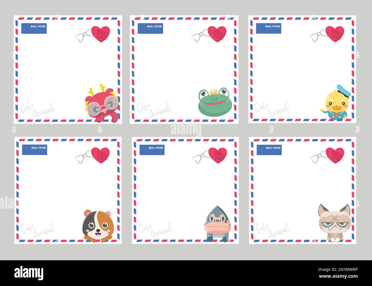 Set of design paper note with cute animal.Vector illustration template ...
