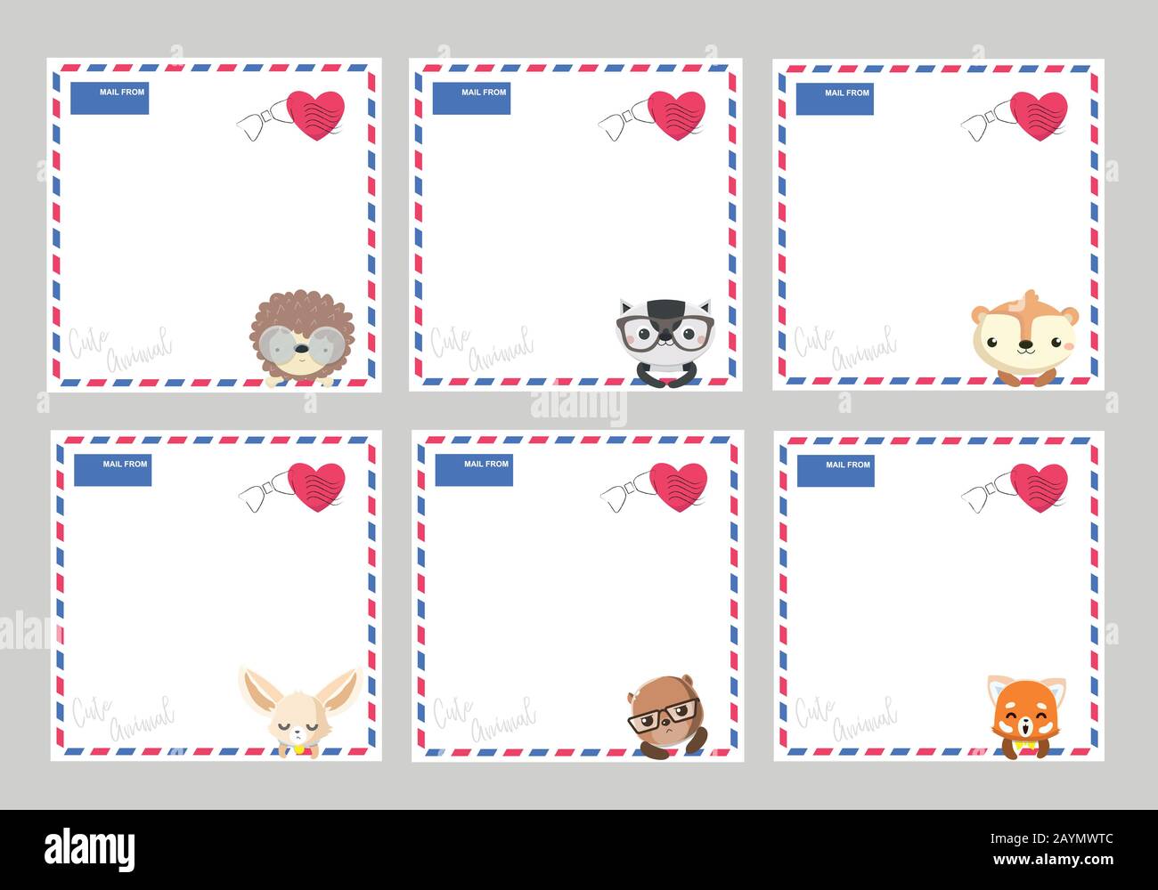 Set of design paper note with cute animal.Vector illustration template ...