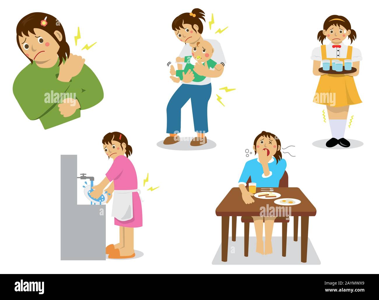 Young woman's pain , fatigue vector illustration set Stock Vector Image ...