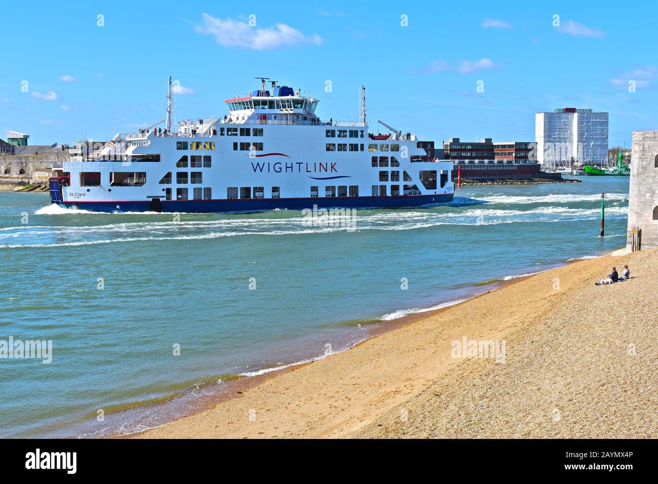 The Isle of Wight ferry 'St Clare', operated by Wightlink, departs ...