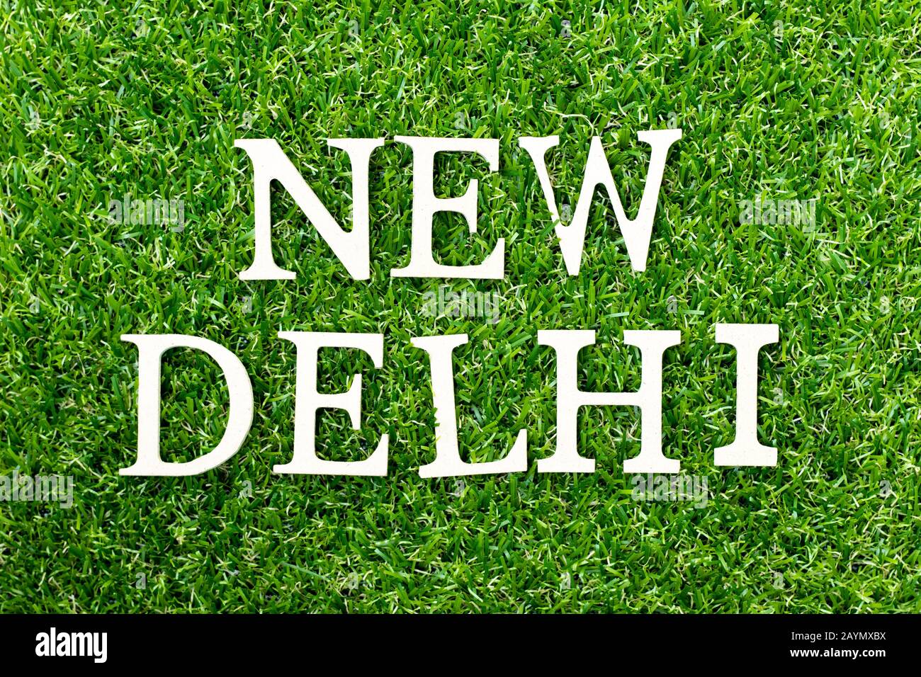 Wood alphabet letter in word New Delhi on green grass background Stock ...