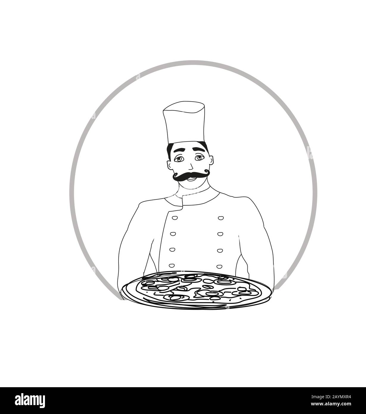 chef with pizza - icon, hand-drawing illustration Stock Vector Image ...