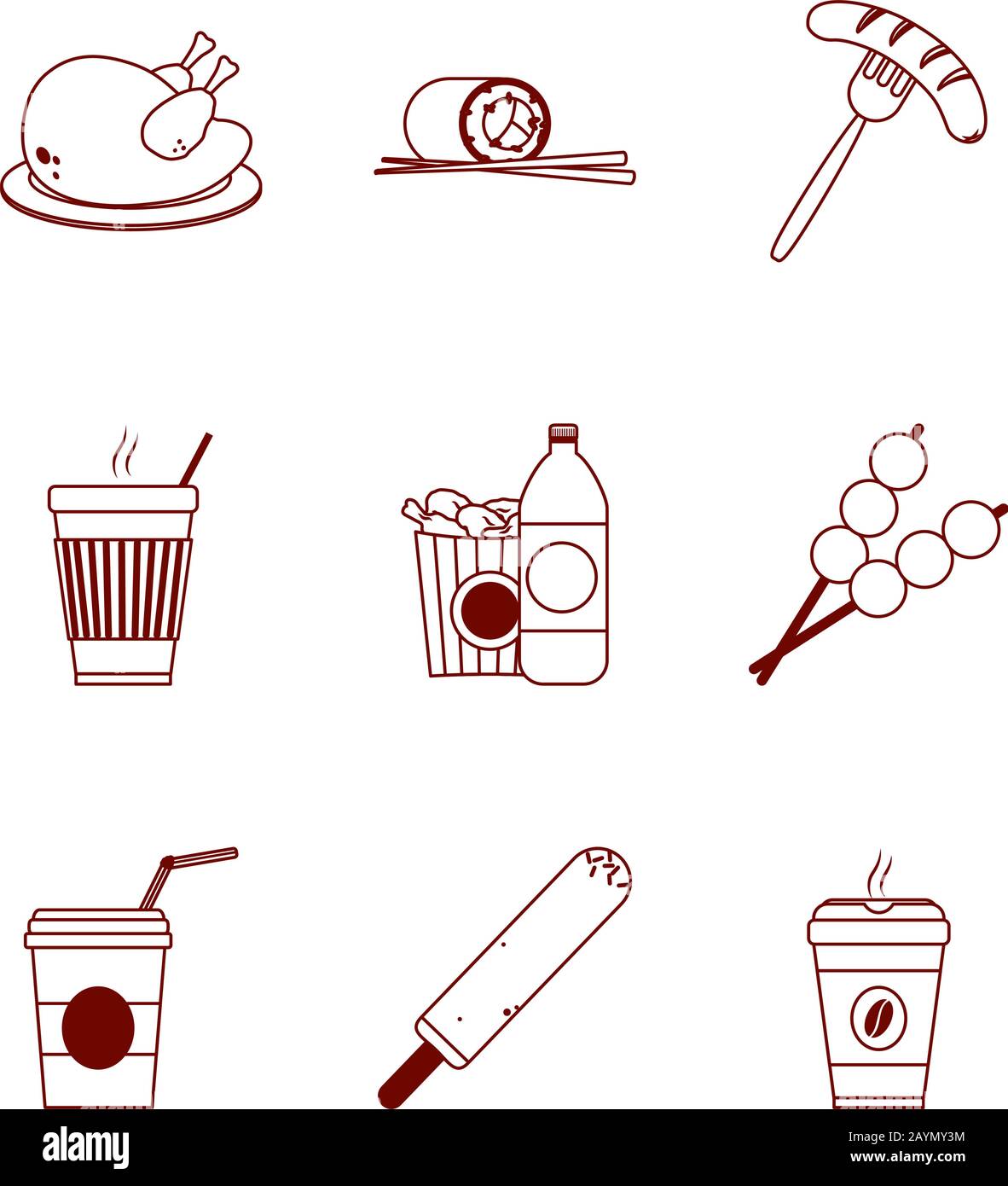 Line style icon set design, Eat fast food restaurant menu dinner lunch ...