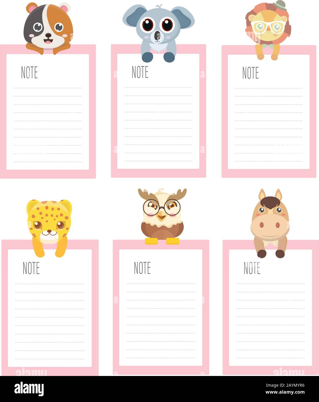 Set of design paper note with cute animal.Vector illustration template ...