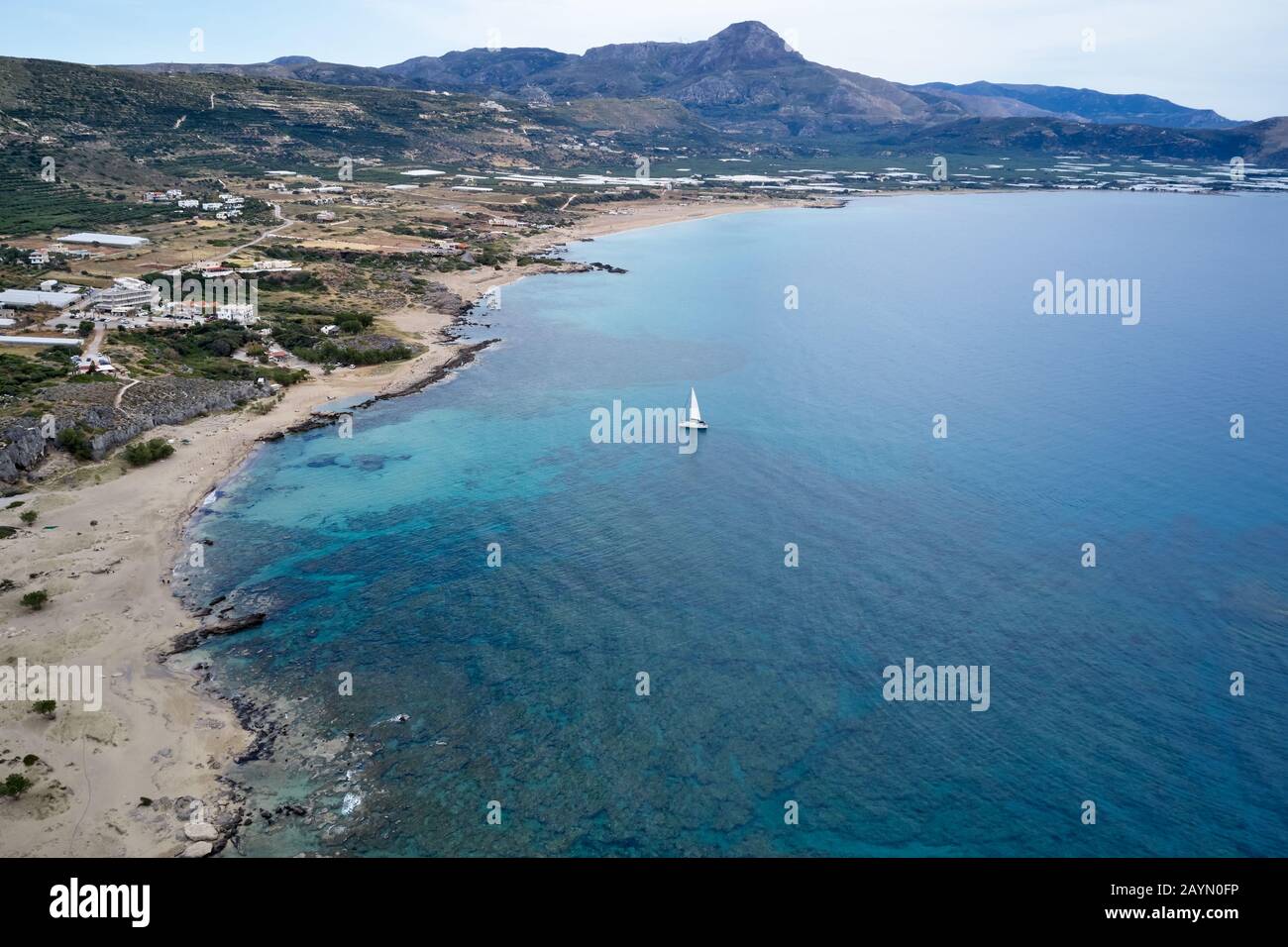 Aerial drone photo of luxury sail boat cruising in the deep blue ...