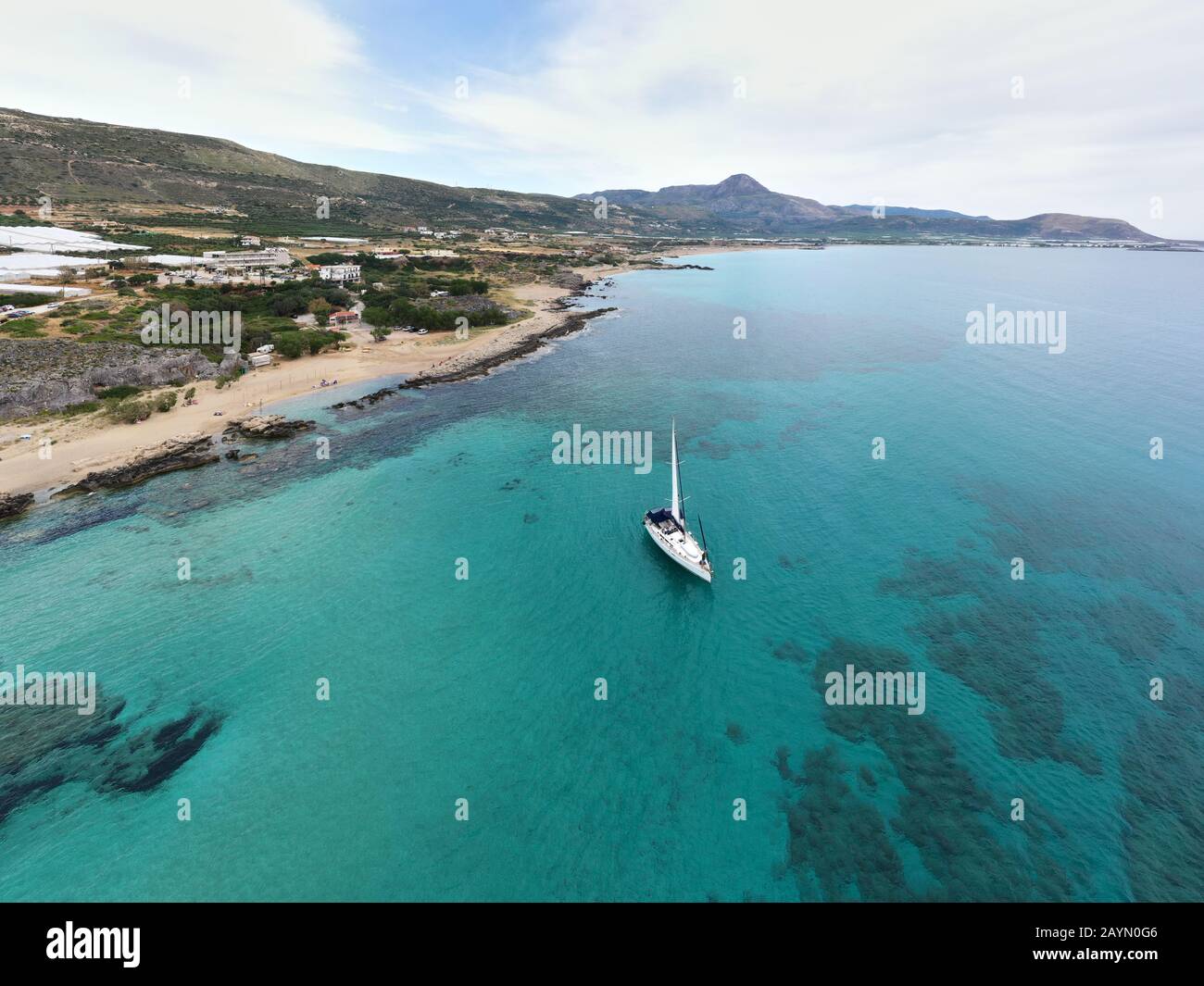 Aerial drone photo of luxury sail boat cruising in the deep blue ...