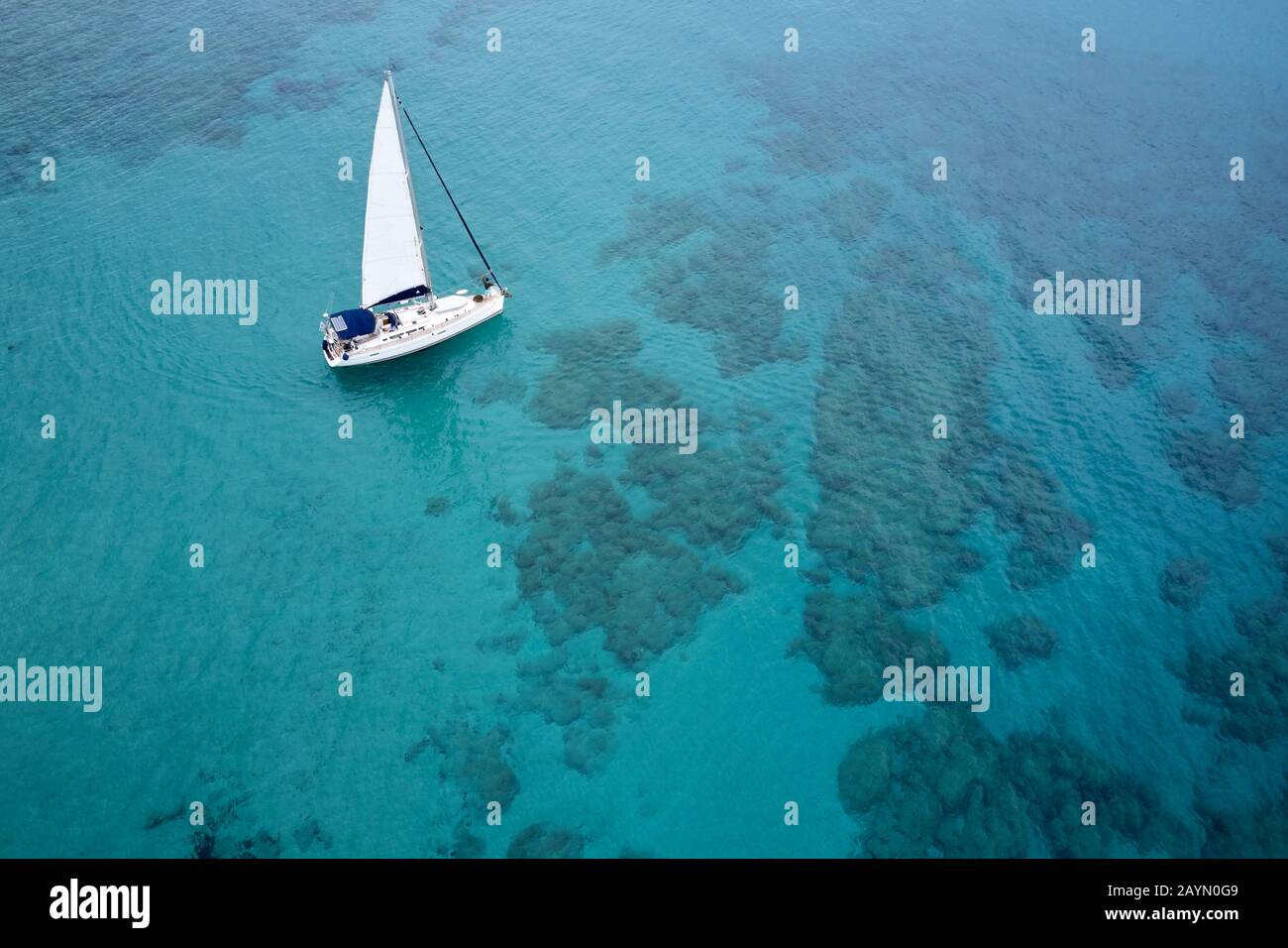 Aerial drone photo of luxury sail boat cruising in the deep blue ...