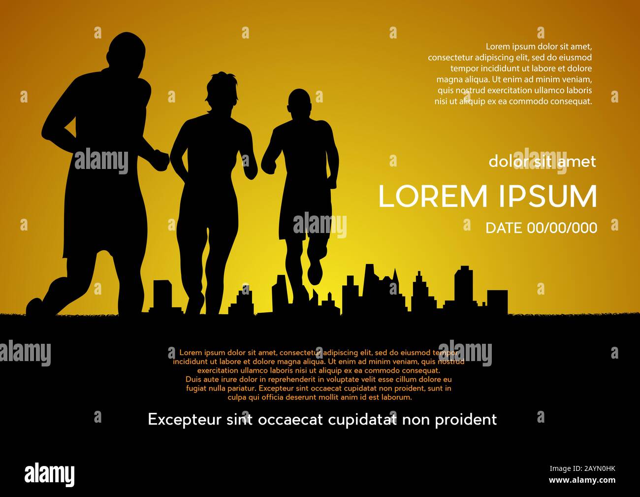 runners, marathon in the city on sunset, Vector poster background Stock ...