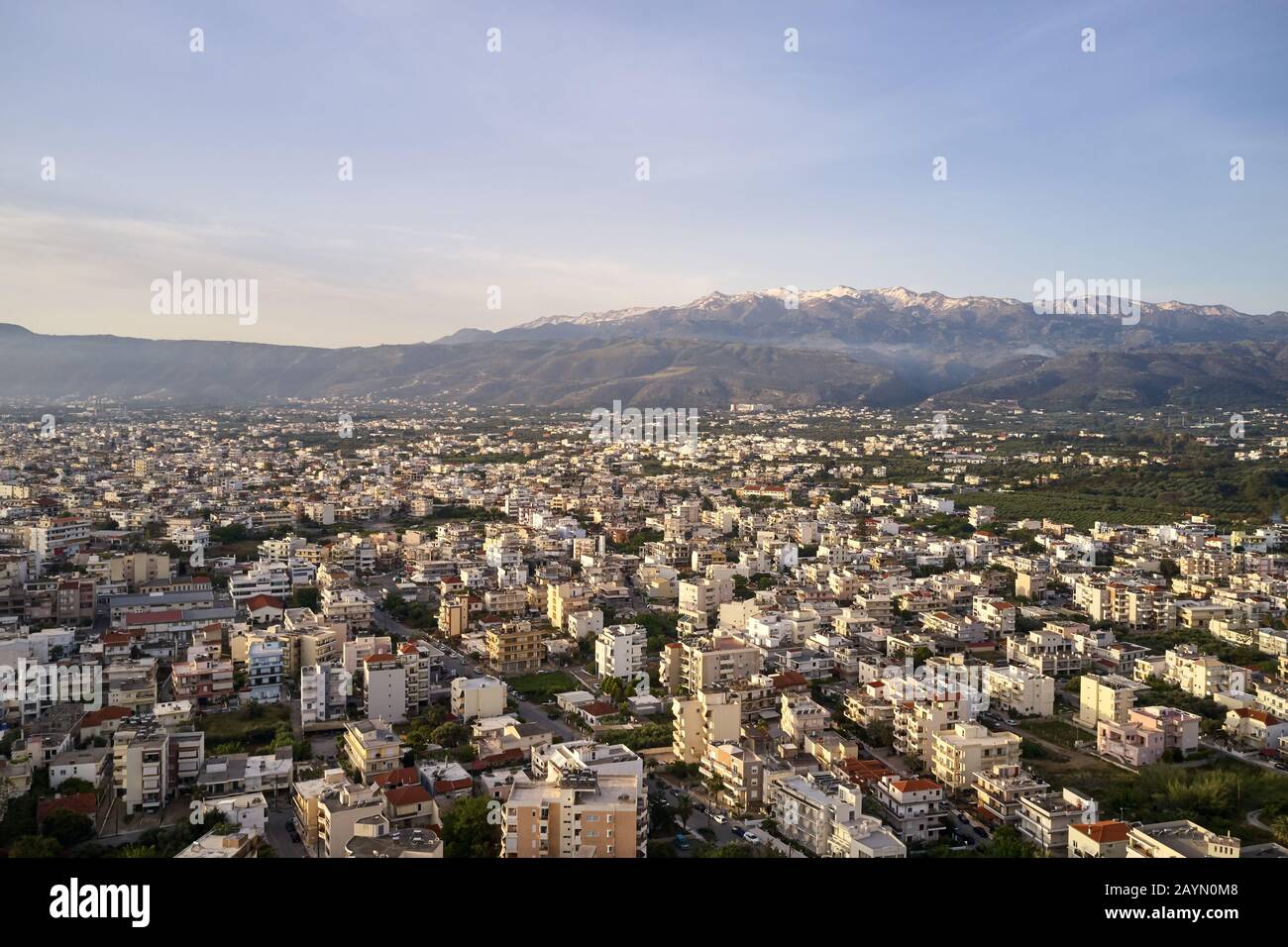 Panoramic aerial view from above of the city of Chania, Crete island ...