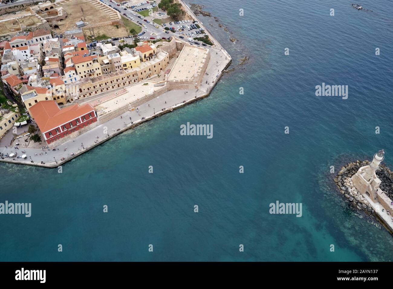 Panoramic drone aerial view from above of the city of Chania, Crete ...