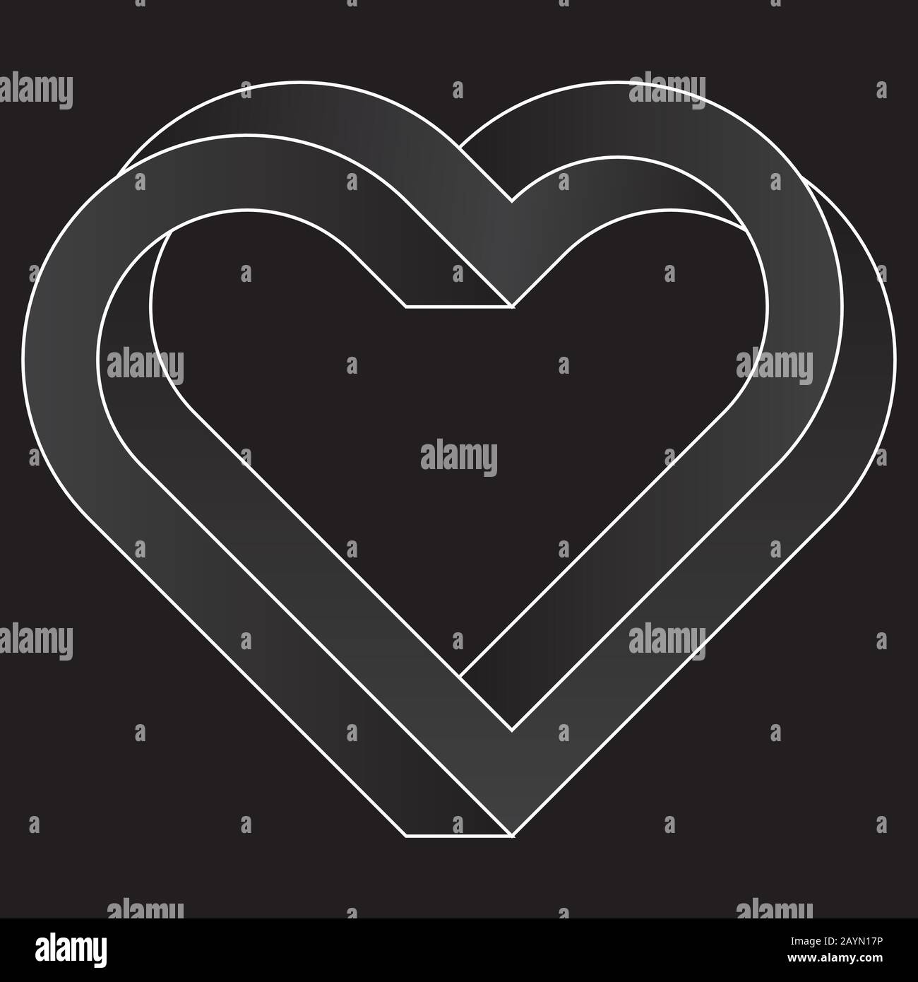 Impossible twisted heart icon. White vector optical illusion shape on ...