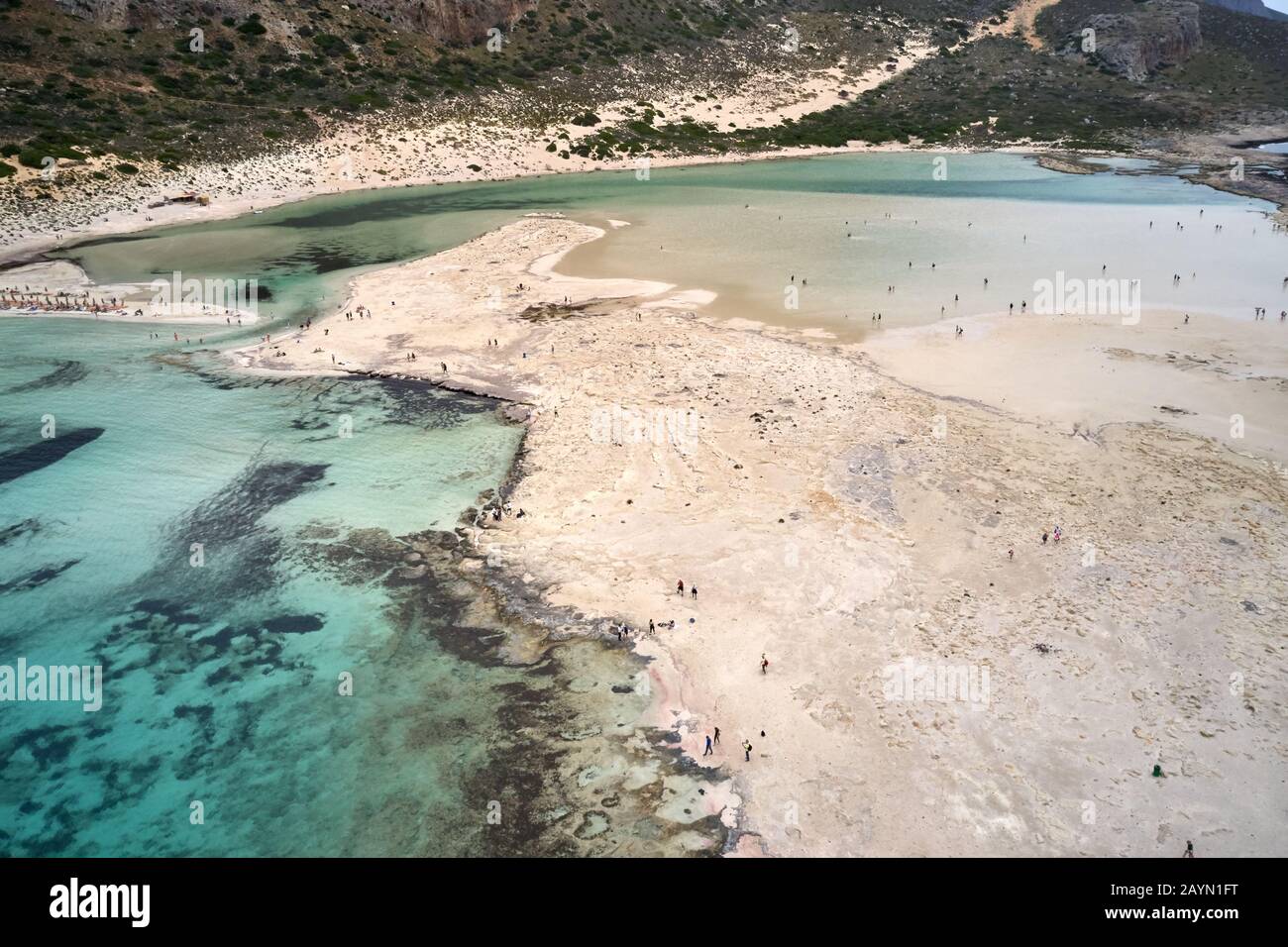 Amazing aerial drone top panoramic view on the famous Balos beach in ...