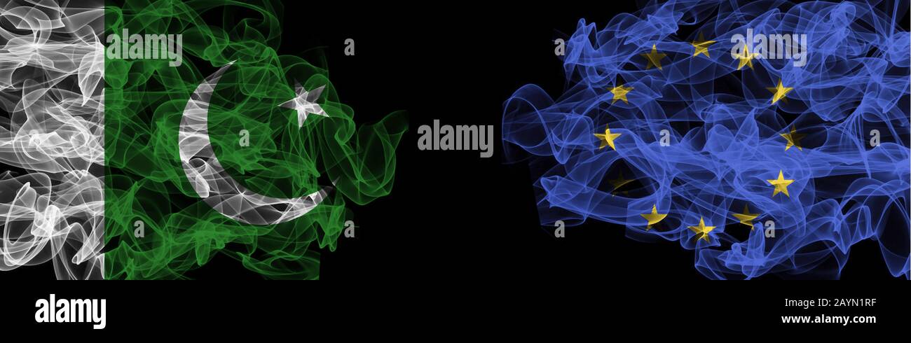 Flags of Pakistan and EU on Black background, Pakistan vs Europe Union ...