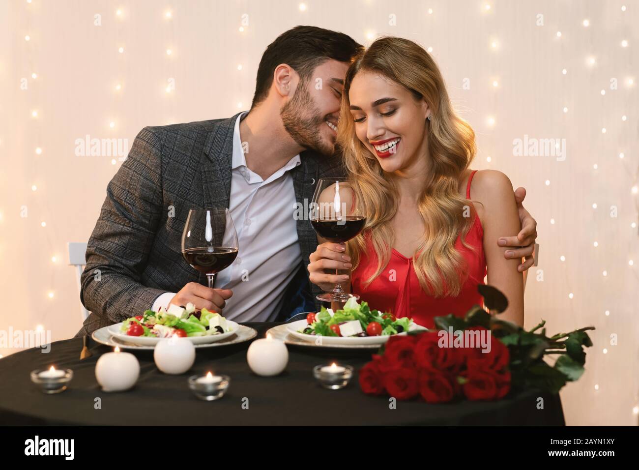 Loving Pair Dining In Restaurant, Having Romantic Date, Celebrating ...