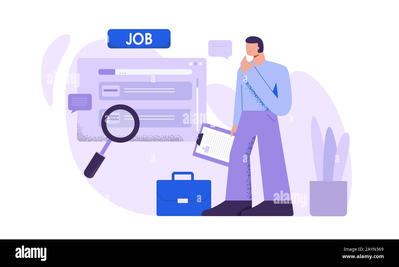 Male job seeker find work at internet website vector flat illustration ...