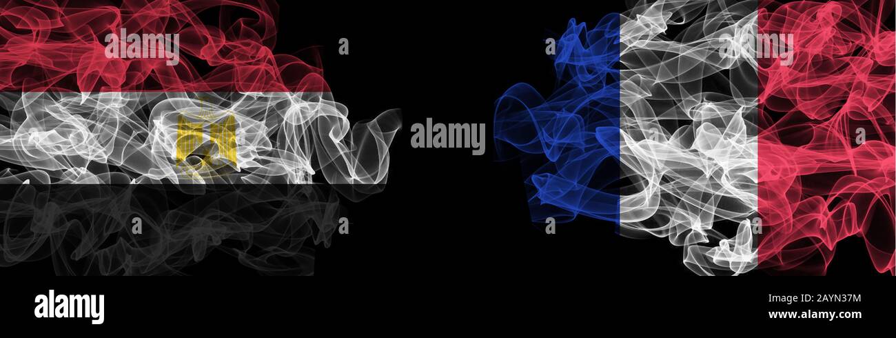 Flags of Egypt and France on Black background, Egypt vs France Smoke ...