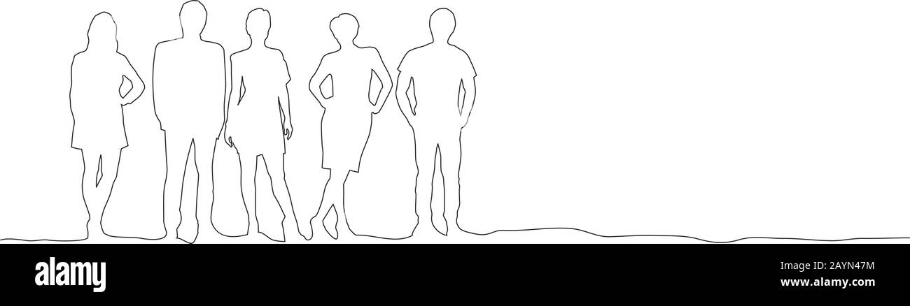 people at the work, teamwork, vector background, continues line banner ...