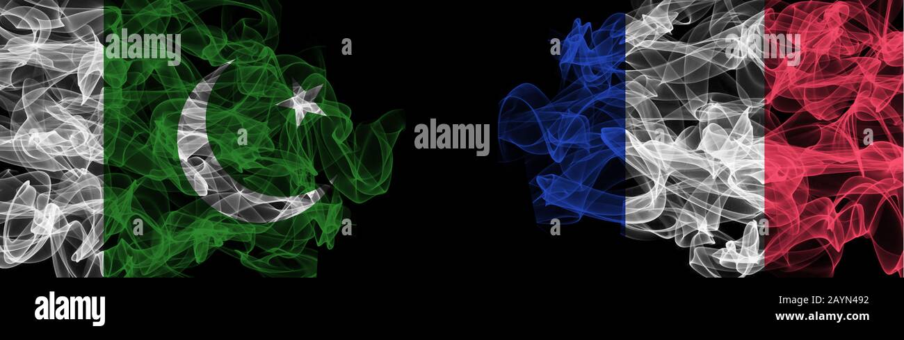 Flags of Pakistan and France on Black background, Pakistan vs France ...