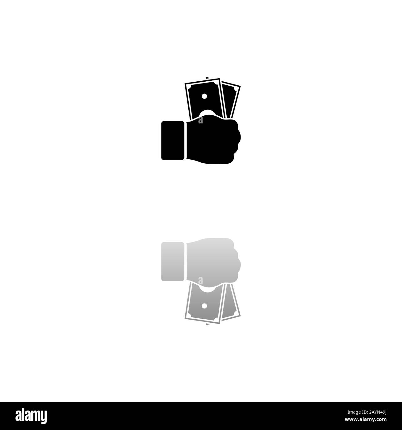 Hand holding money. Black symbol on white background. Simple ...