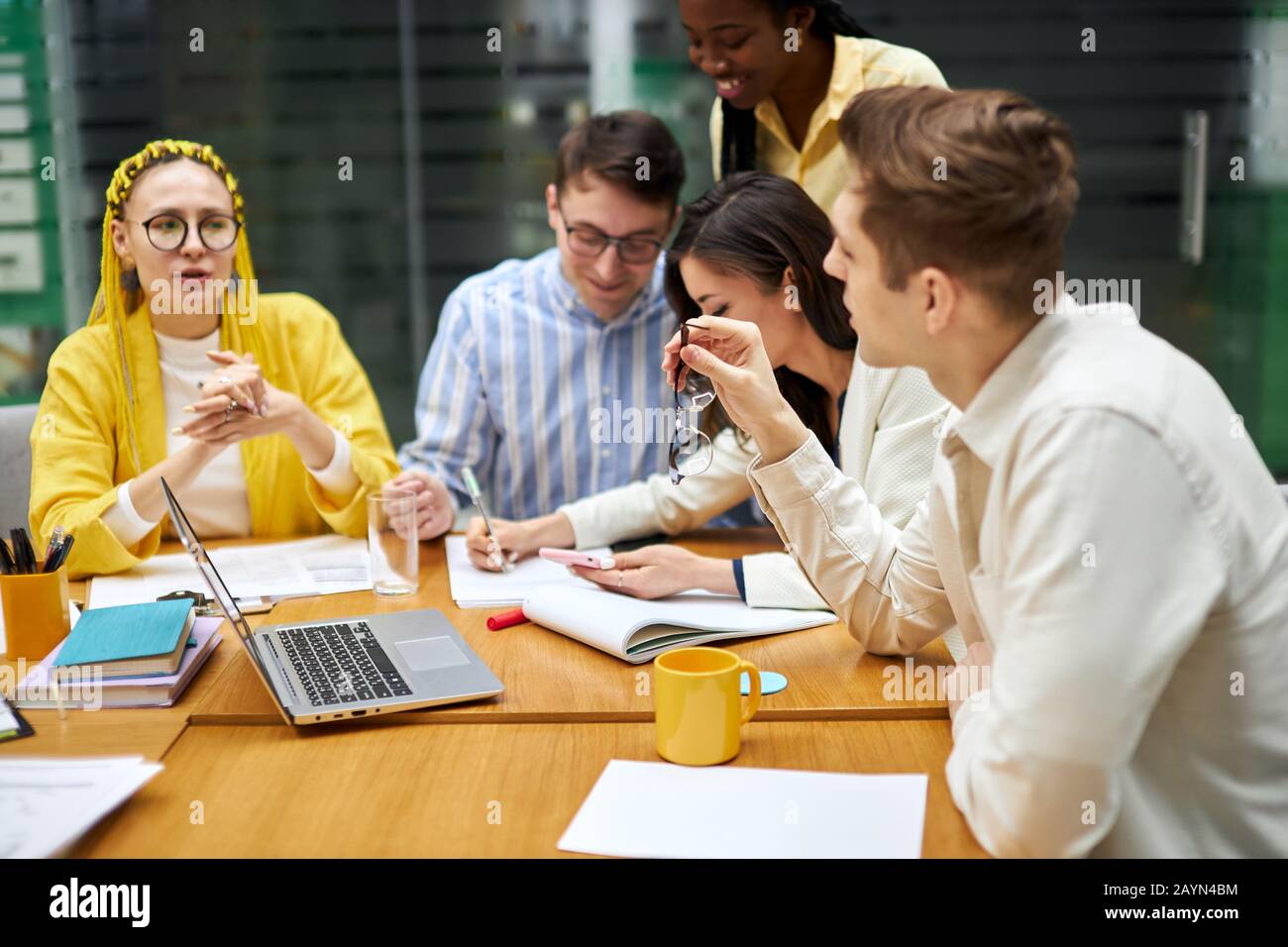 hardworking team trying to reach goals together, togetherness, close up ...