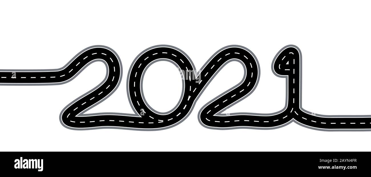 2021 New Year. The road with markings is stylized as an inscription ...