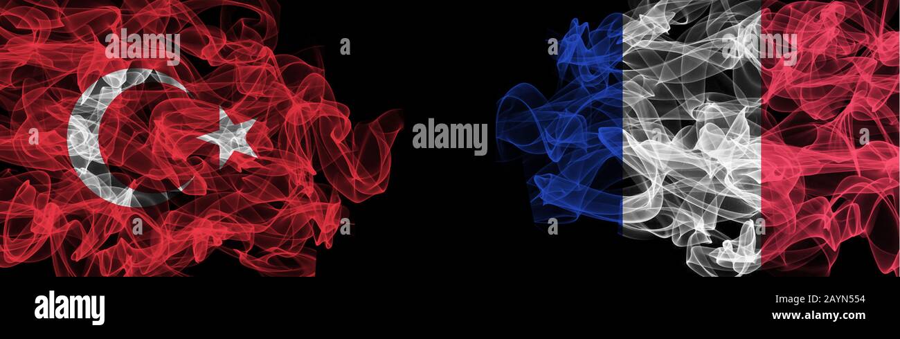 Flags of Turkey and France on Black background, Turkey vs France Smoke ...