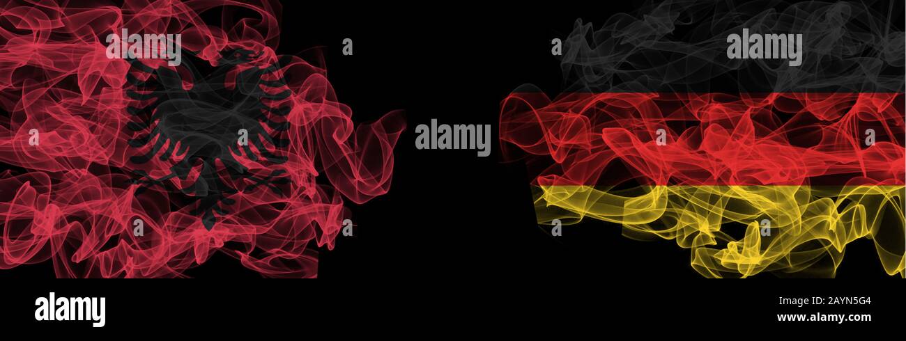 Flags of Albania and Germany on Black background, Albania vs Germany ...