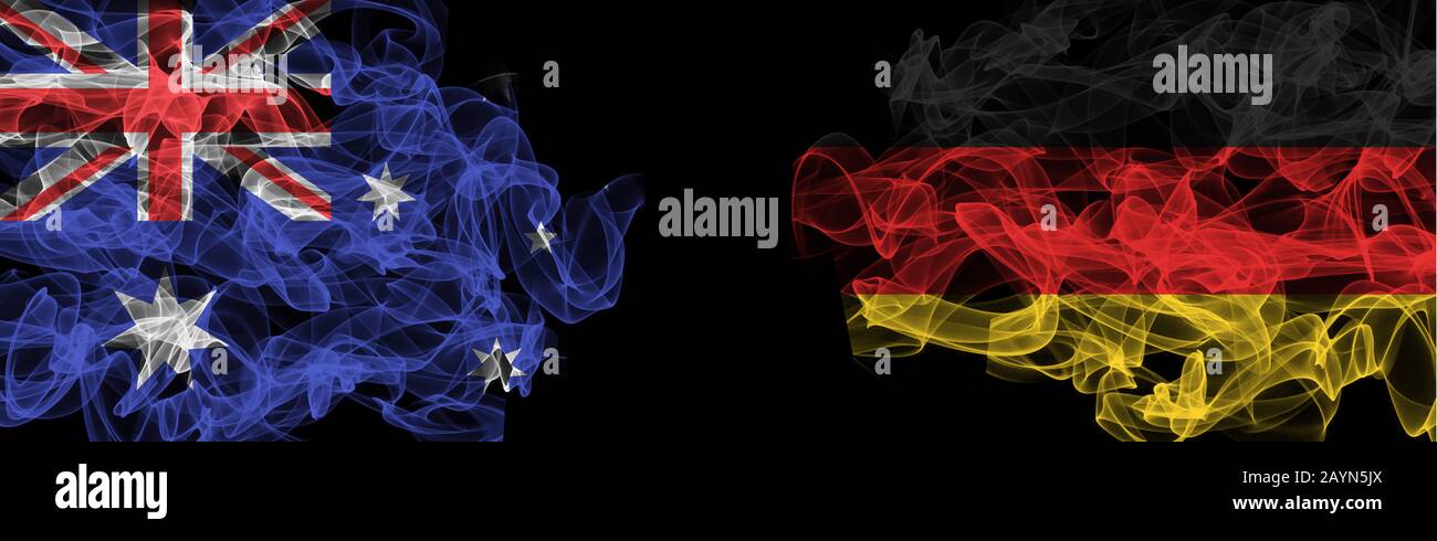 Flags of Australia and Germany on Black background, Australia vs ...
