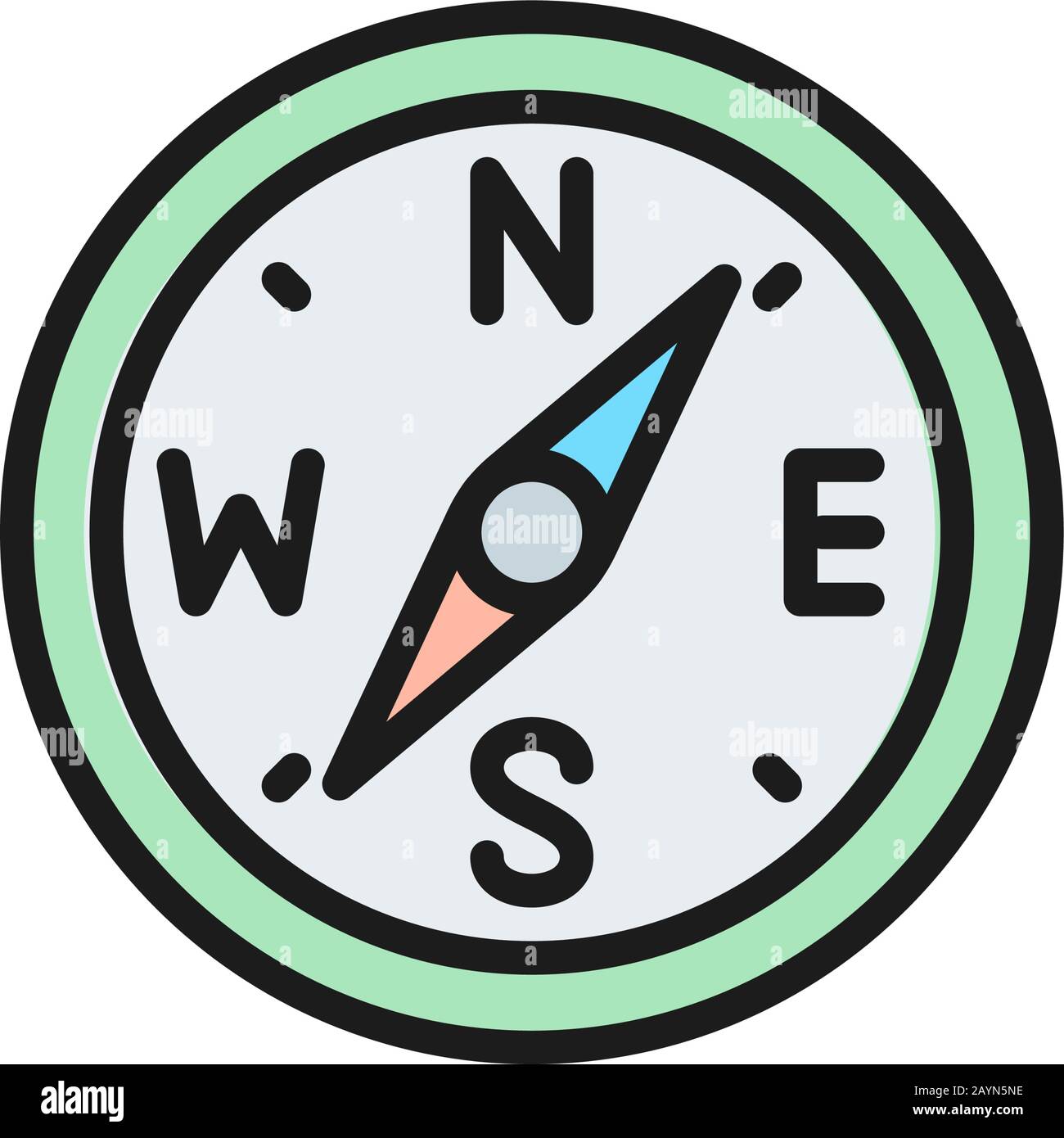 Compass, navigation, west, east, south, north flat color line icon ...