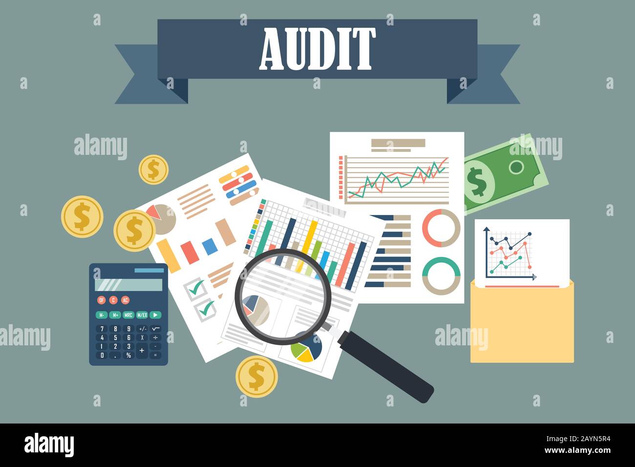 Flat design of auditing, analysis, data, accounting, planning ...