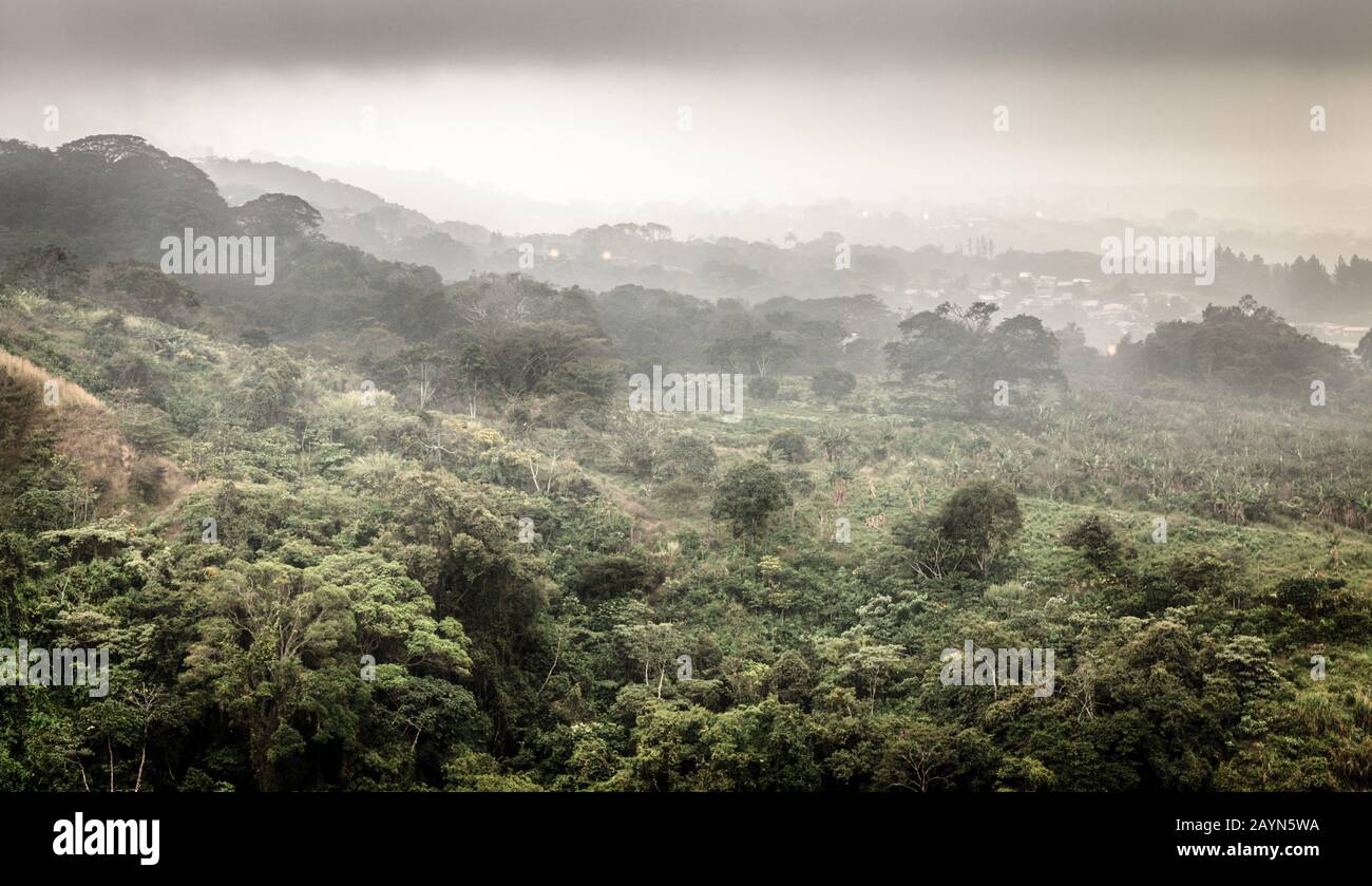 Rain and fog over rural area of Costa Rica near San Jose Stock Photo ...