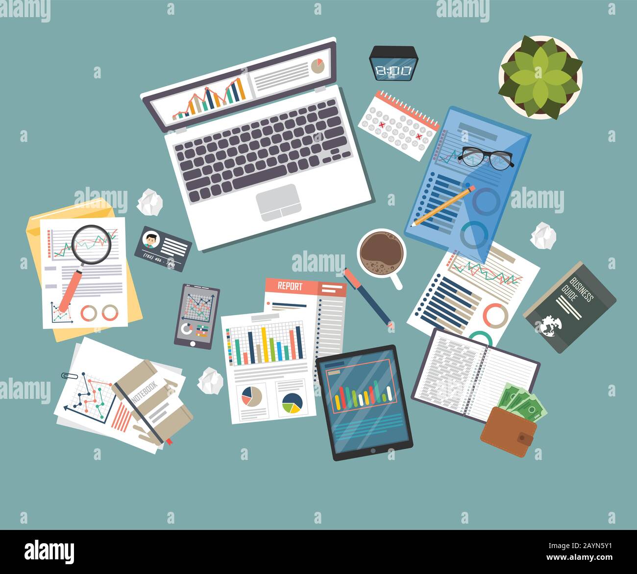 Flat design of auditing, analysis, data, accounting, planning ...