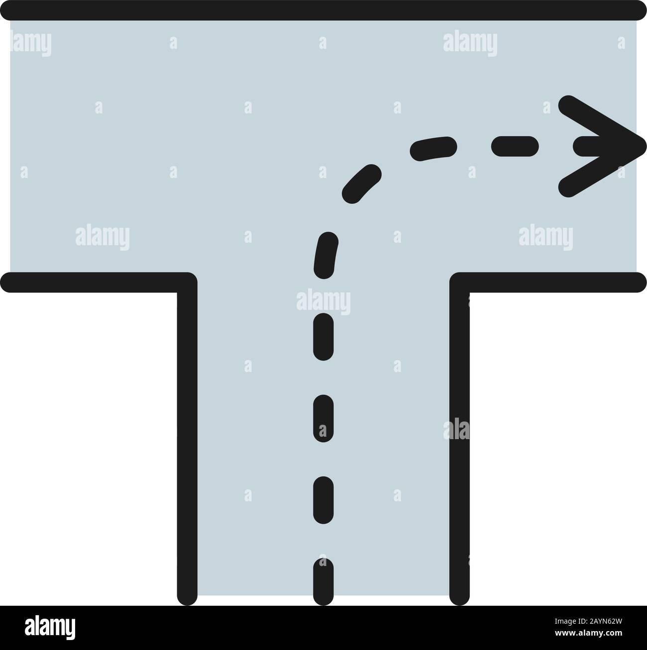 Road with direction, intersection, turn right flat color line icon ...