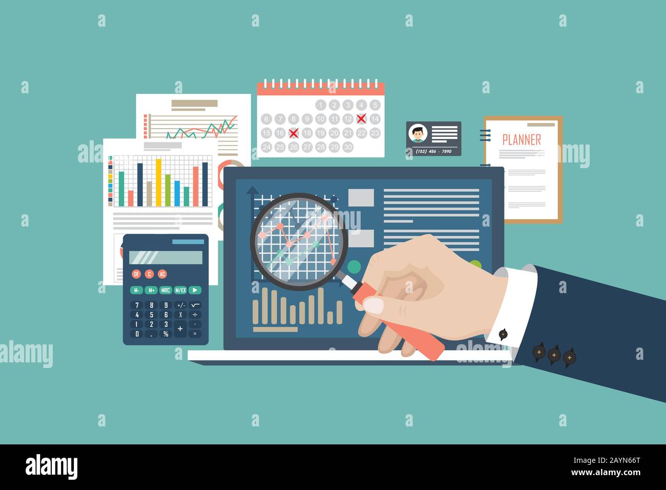 Flat design of auditing, analysis, data, accounting, planning ...