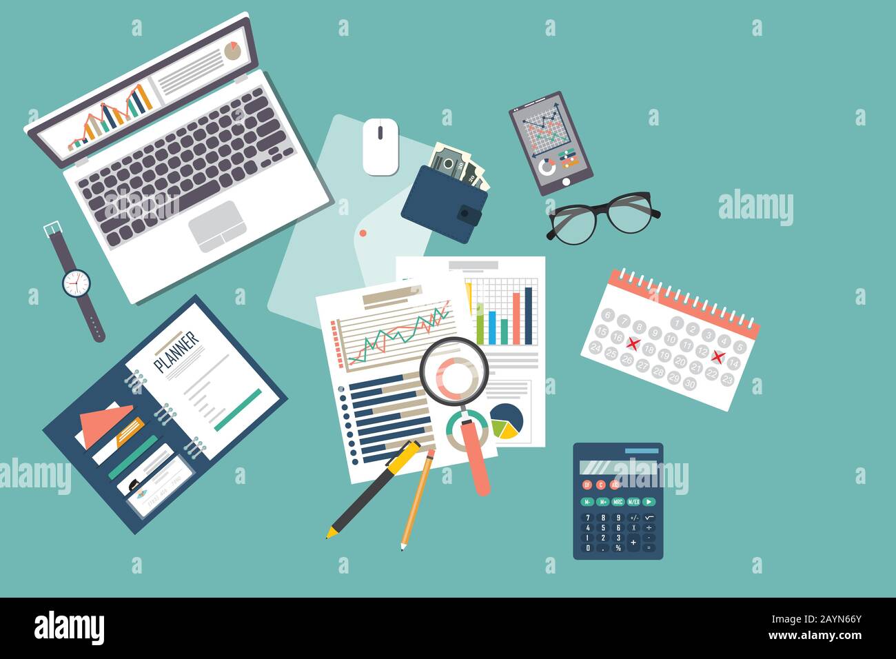 Flat design of auditing, analysis, data, accounting, planning ...