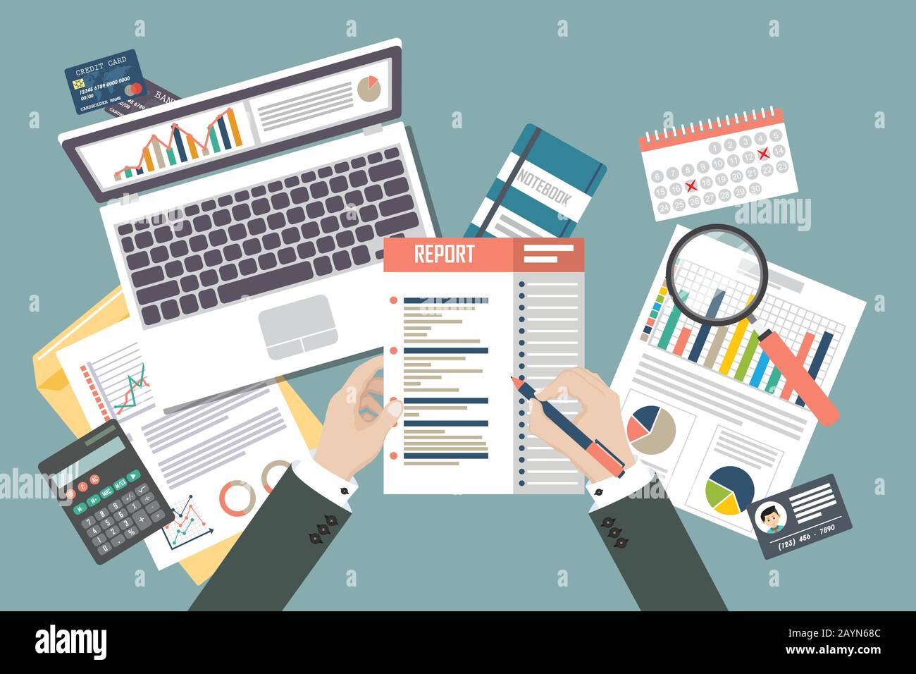 Flat design of auditing, analysis, data, accounting, planning ...