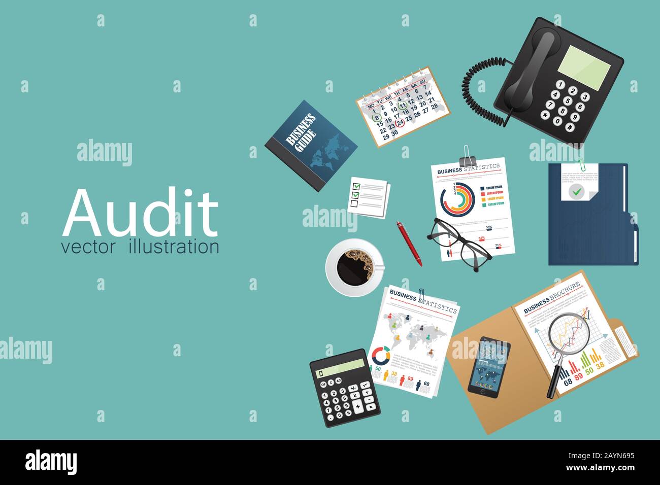 Flat design of auditing, analysis, data, accounting, planning ...