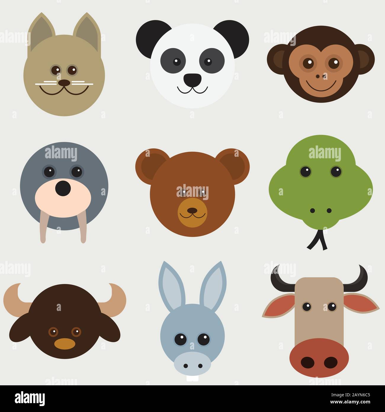 Vector illustration of cartoon animals head Stock Vector Image & Art ...