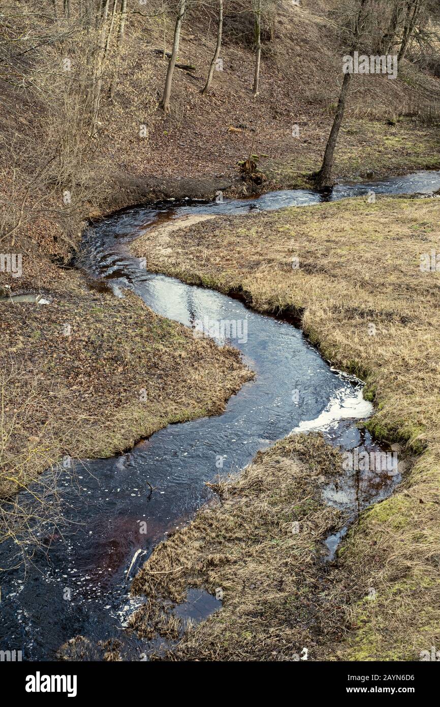 picturesque river in forest in autumn. wilderness, no people and old ...