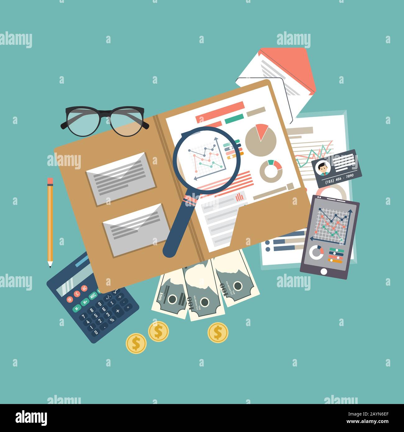 Flat design of auditing, analysis, data, accounting, planning ...