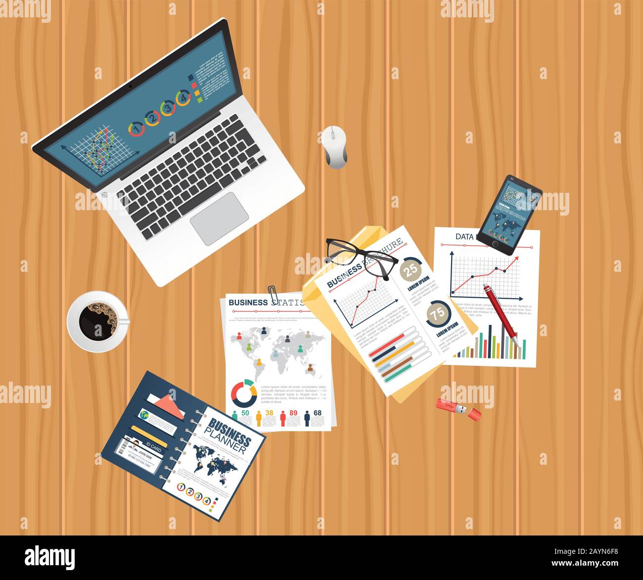 Flat design of auditing, analysis, data, accounting, planning ...